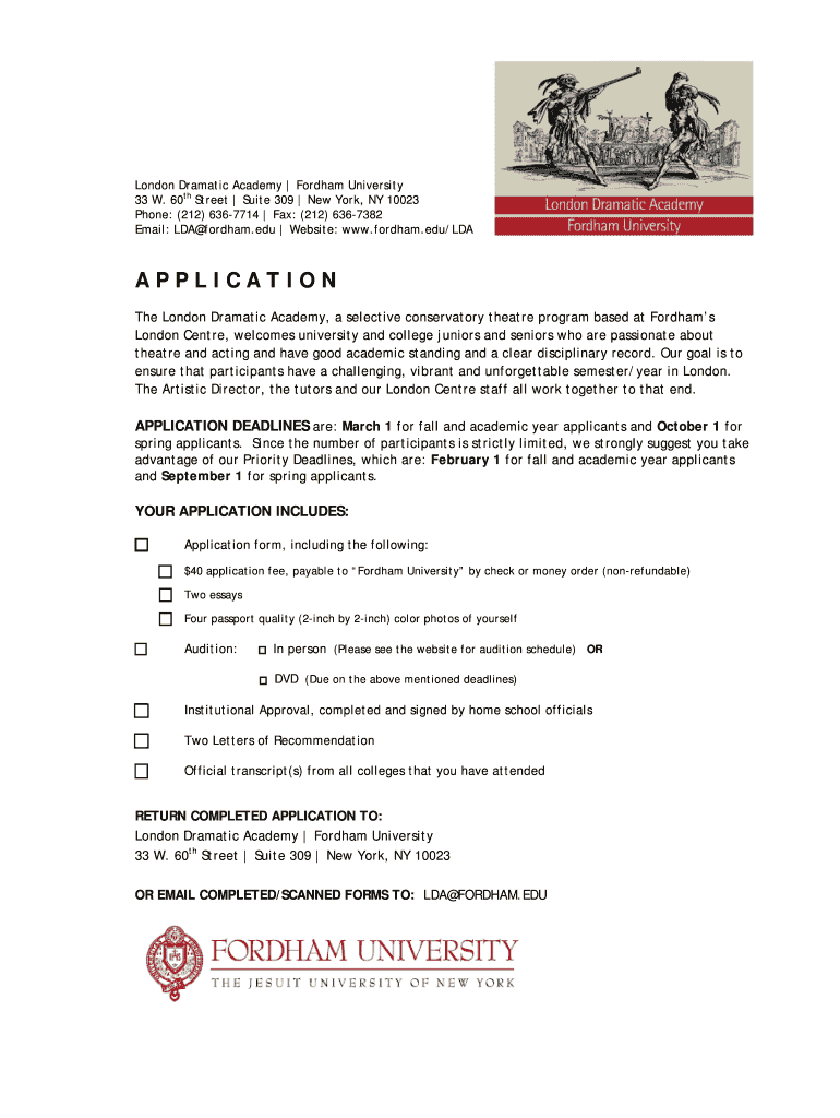 Fillable Online Application for the London Dramatic Academy at Fordham University Fax Email ...
