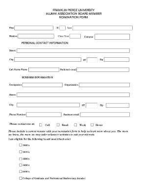 Fillable Online franklinpierce Academic Preference Form.doc Fax Email ...