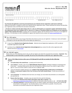 Fillable Online franklin Selective Service Registration Acknowledgement ...
