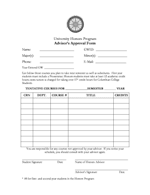 Fillable Online gwu Advisor Approval Form Fax Email Print - pdfFiller