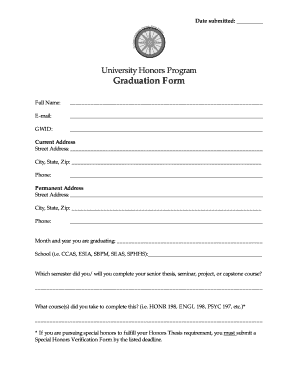 Fillable Online University Honors Program Graduation Form Fax Email ...