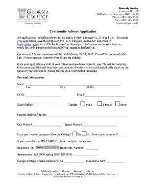 Fillable Online gcsu 2011-2012 CA Application - Georgia College & State ...