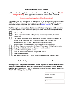 Fillable Online gcsu Cohort Application Packet Checklist Fax Email Print - pdfFiller