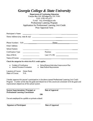 Fillable Online gcsu PLU Prior Approval Form - Georgia College & State ...