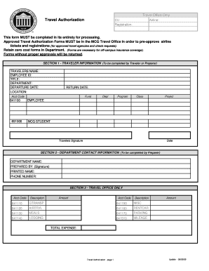 Fillable Online Travel Authorization Form Fax Email Print - pdfFiller