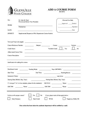 Fillable Online glenville ADD A COURSE FORM Fax Email Print - pdfFiller