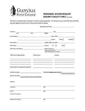 Fillable Online glenville PERSONNEL ACTION REQUEST Fax Email Print - pdfFiller