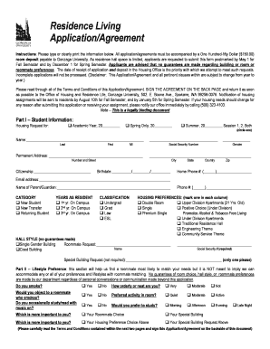 Fillable Online gonzaga Residence Living Application/Agreement ...