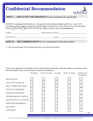 Fillable Online gonzaga To download the recommendation form - Gonzaga University Fax Email Print ...