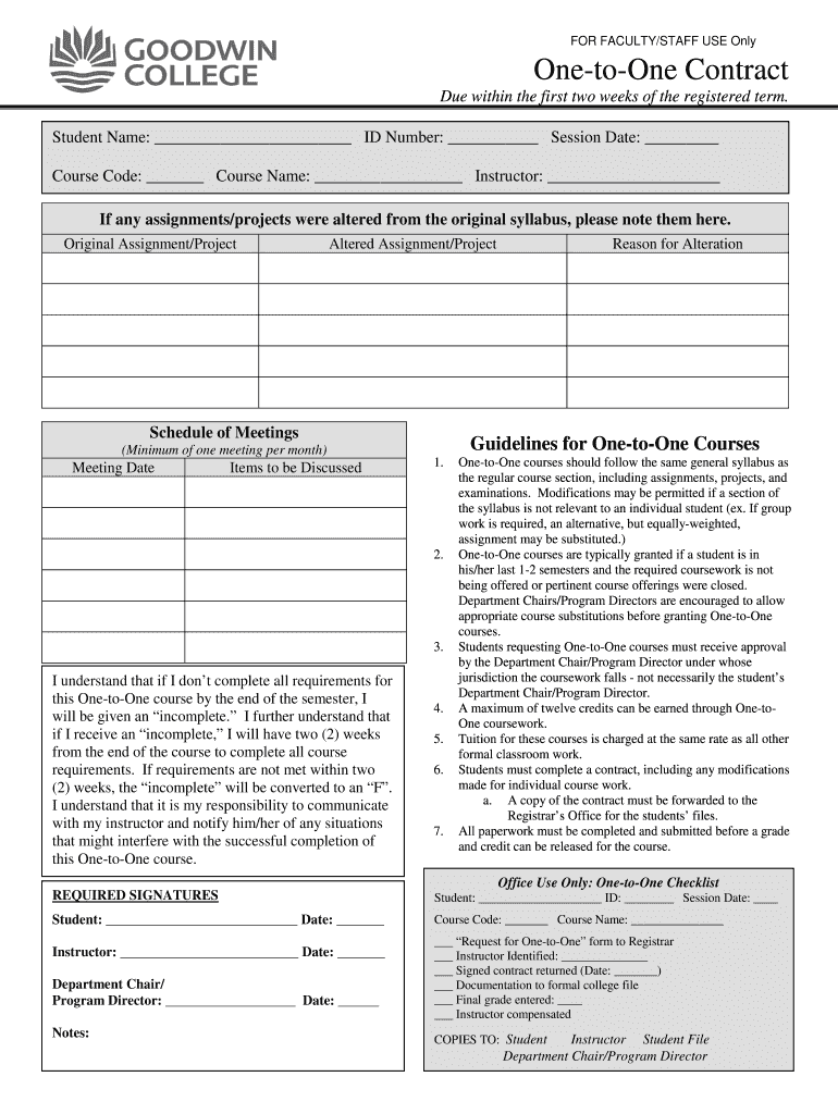 Fillable Online One-to-One Course Agreement Fax Email Print - pdfFiller