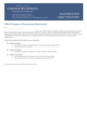 Fillable Online gordonconwell Immunization Objection Form - Gordon ...