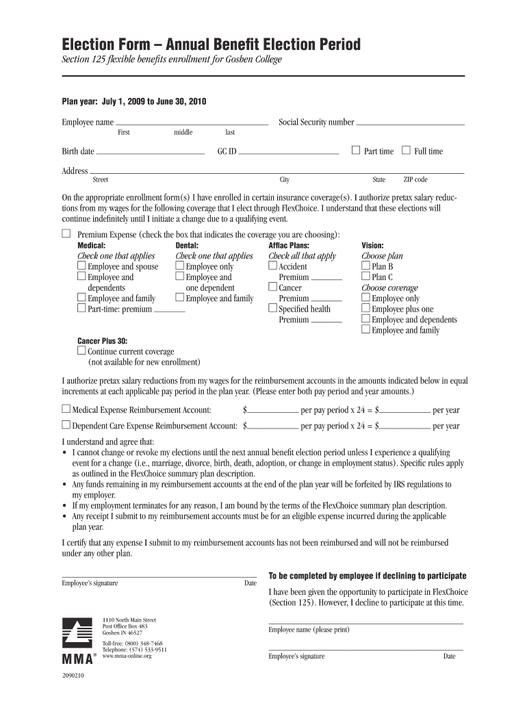 Fillable Online Annual Benefit Election for FlexChoice Fax Email Print ...