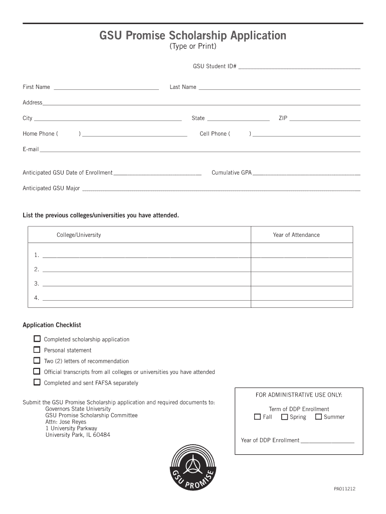 Fillable Online GSU Promise Scholarship Application Fax Email Print ...