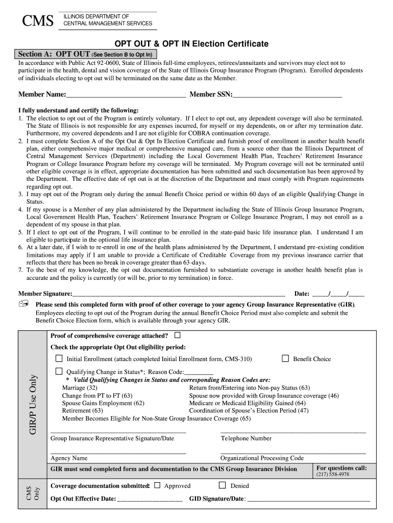 Fillable Online Opt Out & Opt In Election Certificate Fax Email Print ...