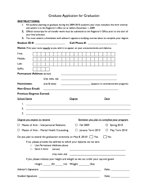 Fillable Online grace Graduate Application for Graduation - grace Fax ...
