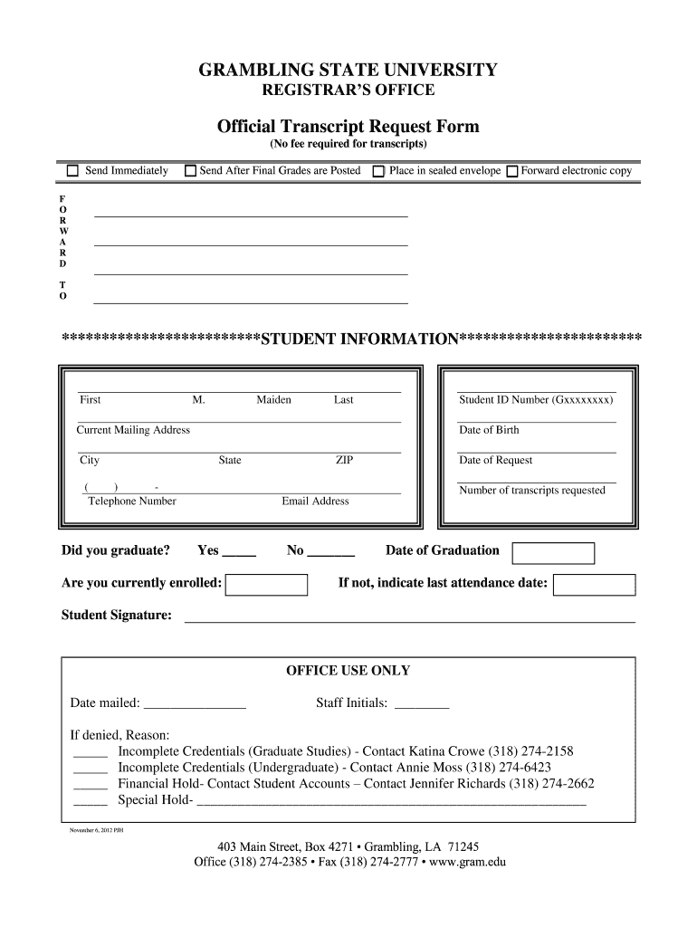 Grambling drop form: Fill out & sign online | DocHub