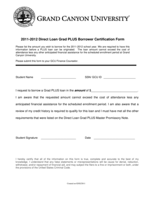 Fillable Online gcu 2011-2012 DL Grad PLUS Certification Form v1 ...