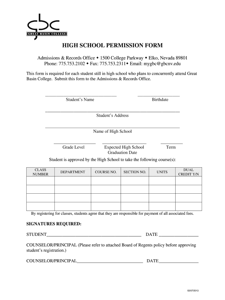 Fillable Online High School Permission Form Fax Email Print - pdfFiller
