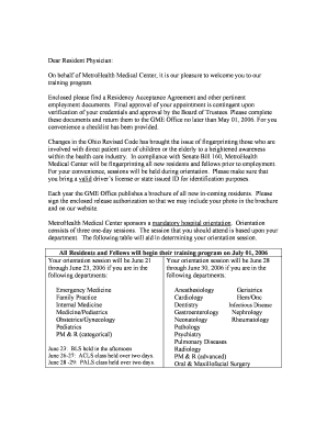 Dear Resident Physician: On Behalf Of MetroHealth Medical Center ...