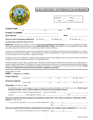 Idaho Residency Determination Worksheet - Fill Online, Printable, Fillable, Blank | pdfFiller