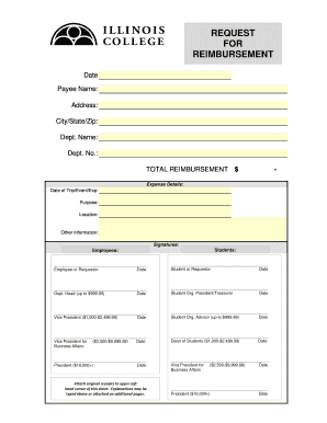 Fillable Online Reimbursement Form-Jenzabar-2009 Fax Email Print - pdfFiller