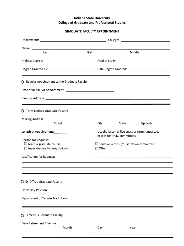 Fillable Online Graduate Faculty Appointment Form Fax Email Print - pdfFiller