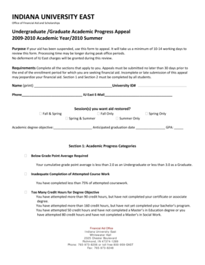 Fillable Online iue Undergraduate /Graduate Academic Progress Appeal ...