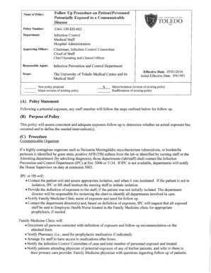 Fillable Online utoledo Follow Up Procedure On Patient/Personnel - The ...