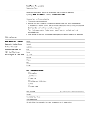 Fillable Online indiana East Asian Box Lessons Reservation Form ...