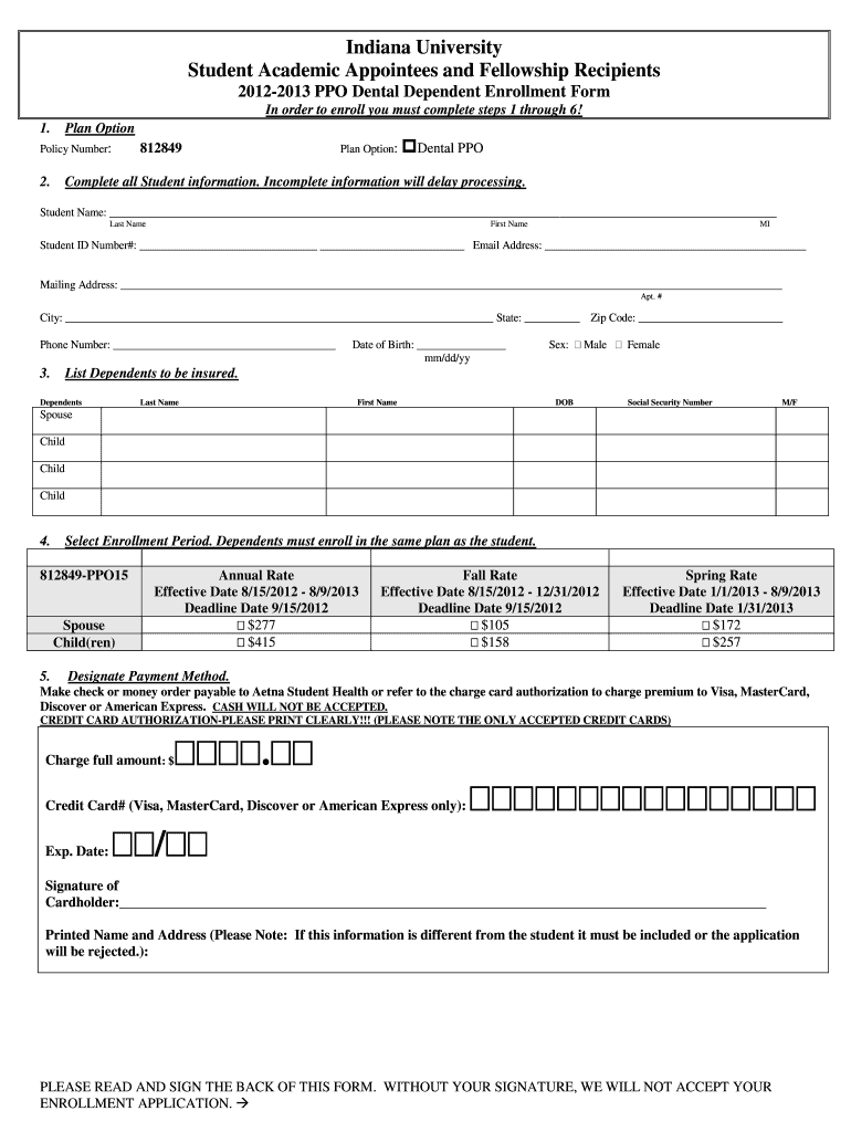 Fillable Online PPO Dental Dependent Enrollment Form for Indiana ...