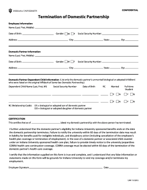 Termination Of Domestic Partnership - Indiana University - Fill and ...