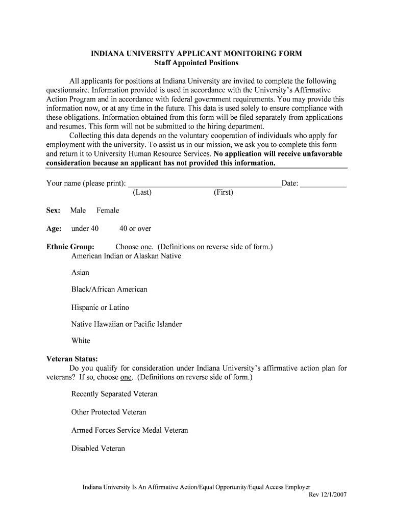 Fillable Online Applicant Monitoring Form Fax Email Print - pdfFiller