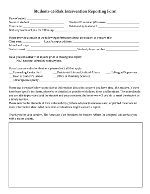 Fillable Online ithaca Download Students at Risk Intervention Reporting ...