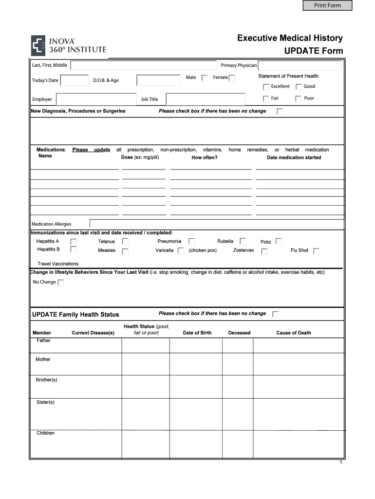 Fillable Online Executive Medical History Update Form Fax Email Print - pdfFiller