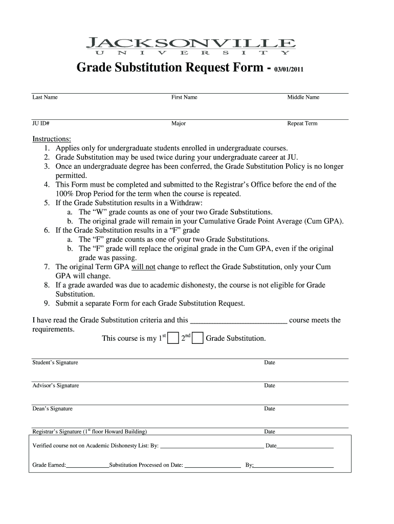 Grade Substitution Request Form - Jacksonville - ju: Fill out & sign online | DocHub