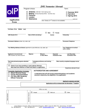 Fillable Online JMU Semester Abroad Program Application Fax Email Print - pdfFiller
