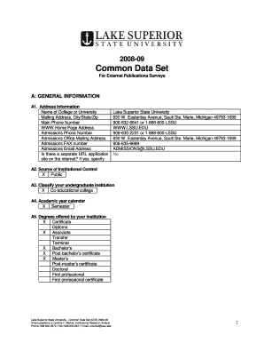 Fillable Online Common Data Set for Lake Superior State University Fax ...