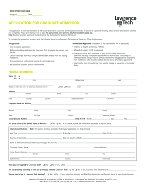 Fillable Online ltu Application for graduate admission - Lawrence ...