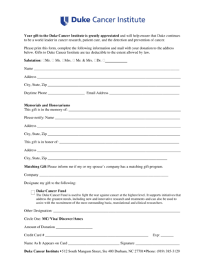 Fillable Online Donation Form for Duke Cancer Institute Fax Email Print ...
