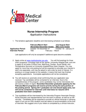 Fillable Online medicalcenter osu Nurse Internship Program Application Instructions - Ohio State ...