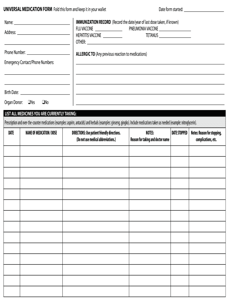 Printable Medication List For Wallet Fill Online Printable Fillable 