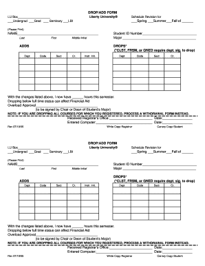 Fillable Online liberty Drop-Add Form 7-05 - Liberty University ...