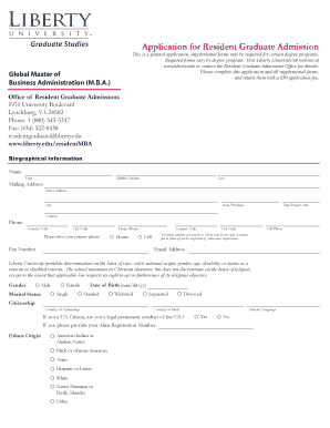 Fillable Online liberty Application for Resident Graduate Admission ...