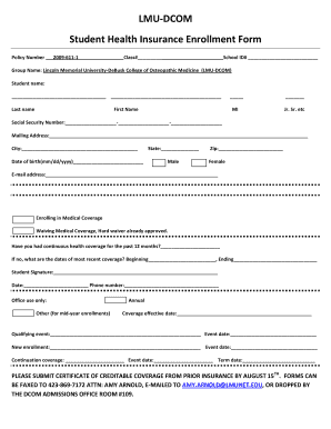 Fillable Online lmunet LMU-DCOM Student Health Insurance Enrollment ...