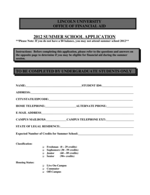 Fillable Online lincoln 2012 Summer School Application - Lincoln ...