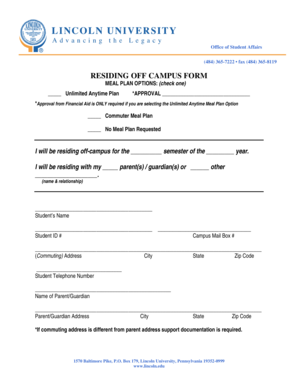 Fillable Online lincoln RESIDING OFF CAMPUS FORM - Lincoln University ...