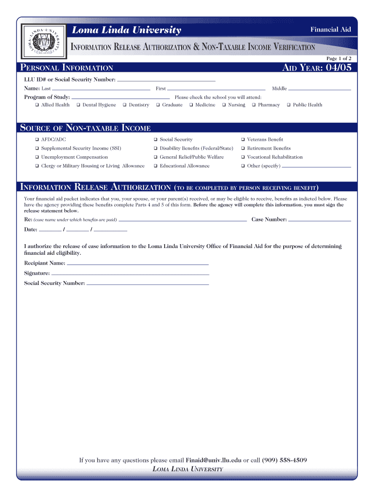 Non-Taxable Income Verification Form - Loma Linda University - llu ...