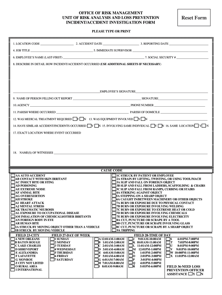 Fillable Online Incident/Accident Investigation Form Fax Email Print - pdfFiller