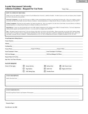 Fillable Online Loyola Marymount University Athletics Facilities ...