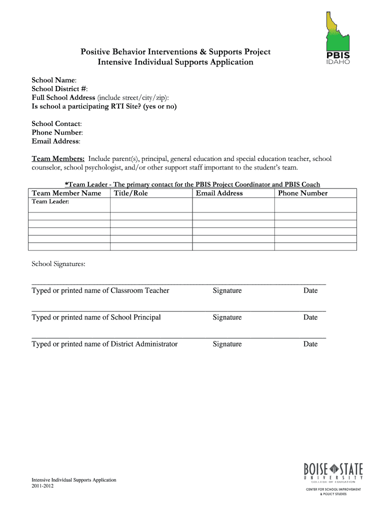 Fillable Online Positive Behavior Interventions & Supports Project Application Fax Email Print ...